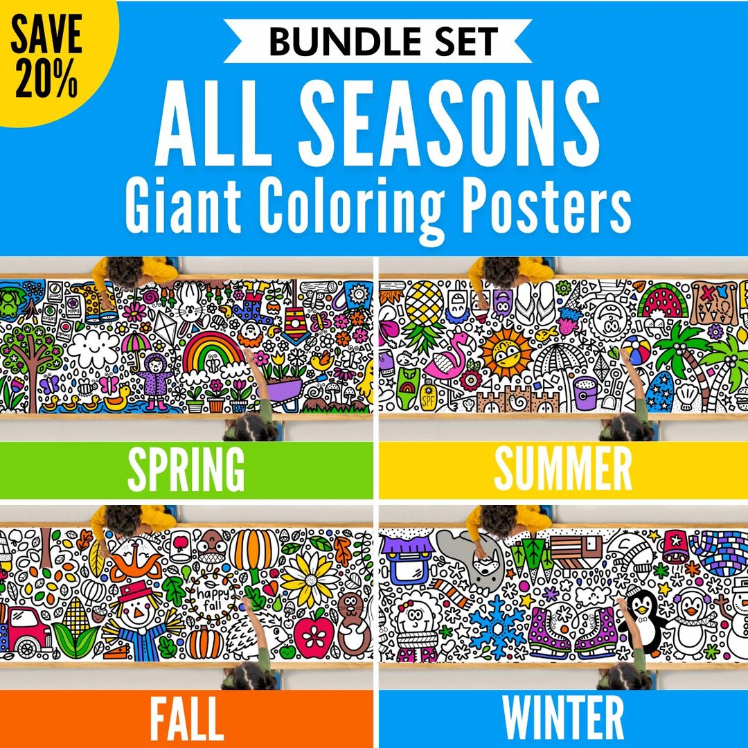 All Seasons Giant Coloring Poster BUNDLE | Summer, Fall, Winter, Spring ...
