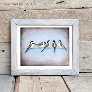 Five Chickadee Birds on Wire Art Print Made From Painting - Etsy