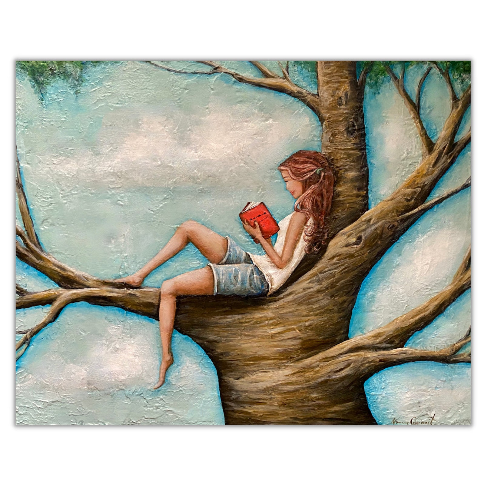 Girl Reading in Tree Art Booklover Home Decor Bookworm - Etsy