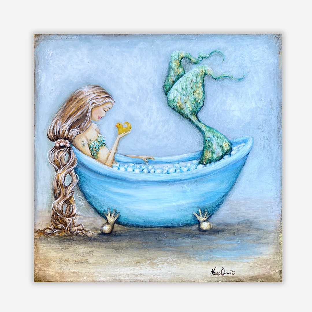 Mermaid Bubble Bath Art Print Bathroom Decor for Beach House - Etsy
