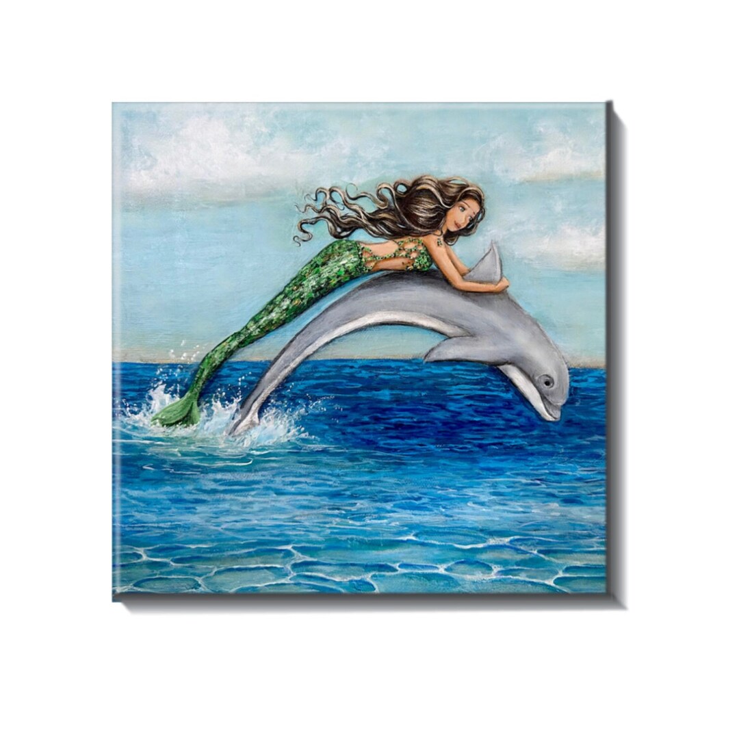 Mermaid With Dolphin Tile Art for Coastal Kitchen or Bathroom ...
