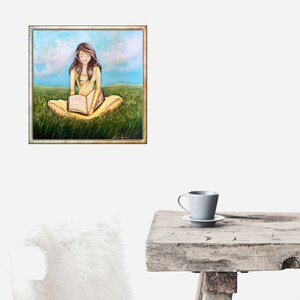 Girl reading art woman with book print | Etsy
