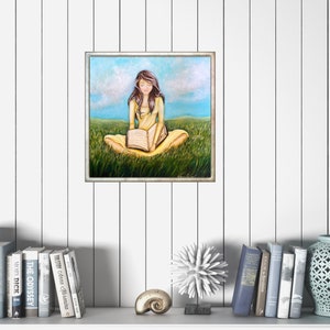 Girl reading art woman with book print | Etsy
