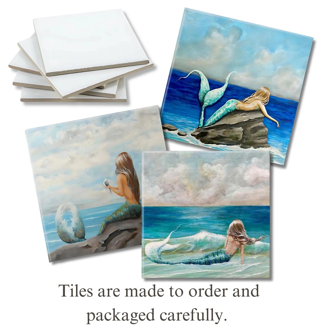 Mermaid Beach Ceramic Tile, Coastal Backsplash Kitchen or Bathroom ...
