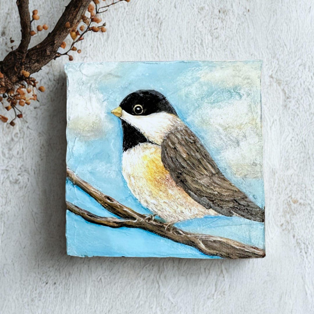 Mini Chickadee Bird Painting on Canvas - Etsy