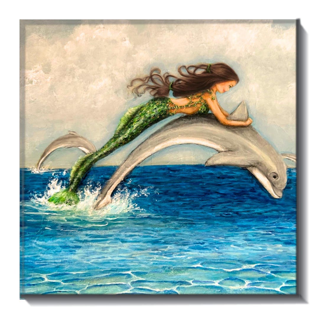 Mermaid Riding Dolphin Ceramic Tile, Coastal Decor Backsplash Art - Etsy