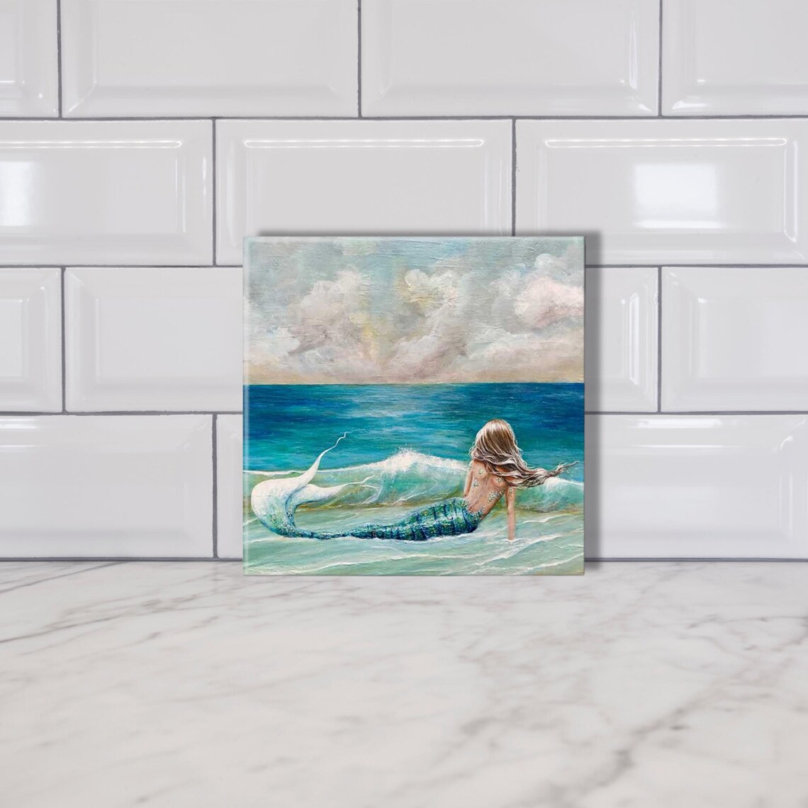 Mermaid Beach Ceramic Tile, Coastal Backsplash Kitchen or Bathroom ...