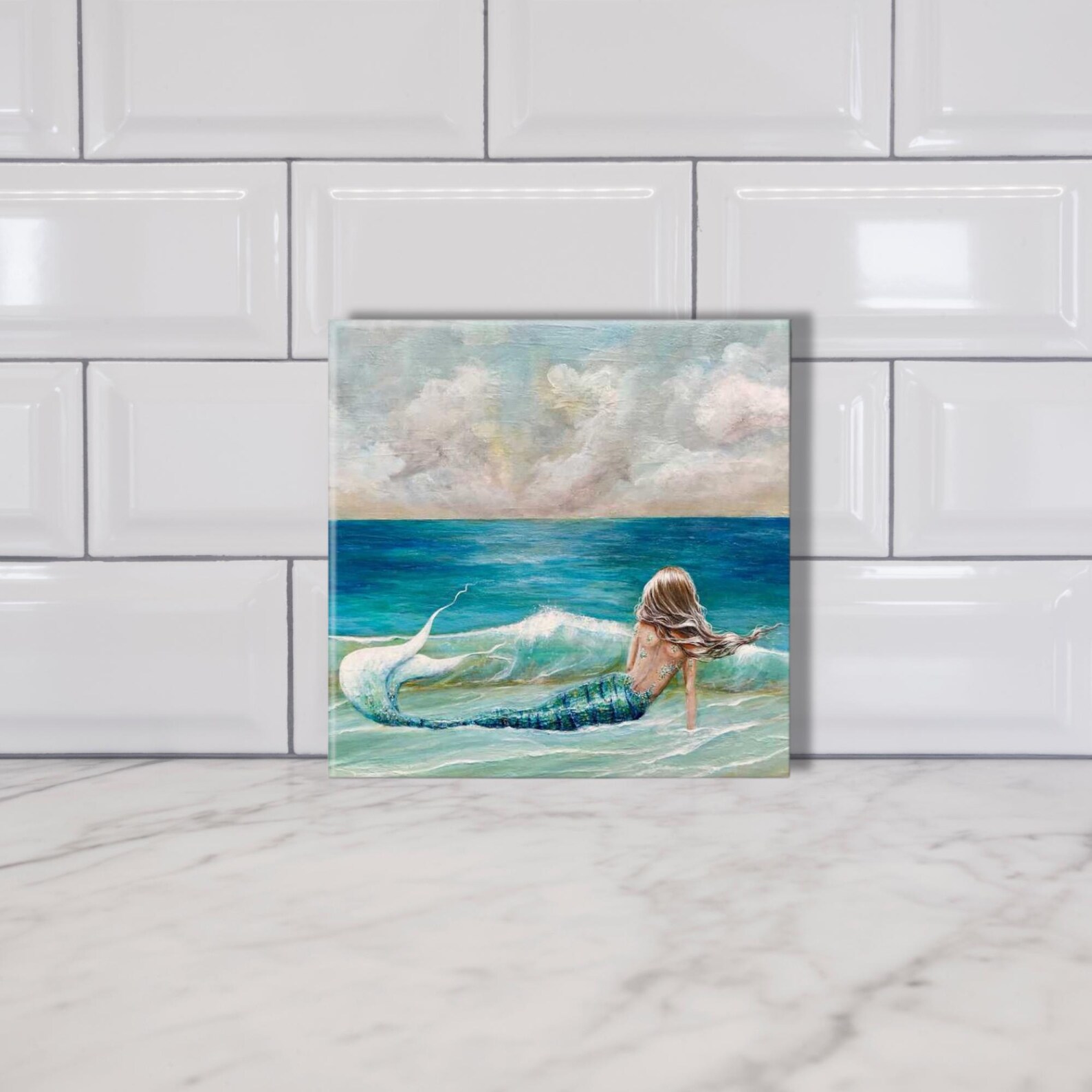 Mermaid Beach Ceramic Tile, Coastal Backsplash Kitchen or Bathroom ...