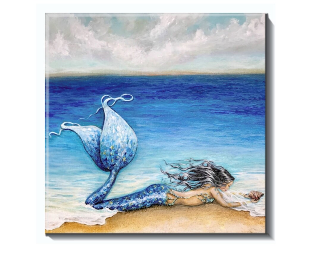 Mermaid Tile, Coastal Backsplash Kitchen or Bathroom Decor, Blue and ...