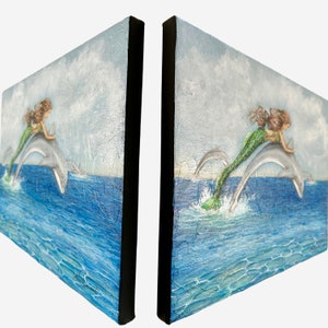 Mermaid Dolphin Original Painting on Canvas Coastal Art, Hand Painted ...