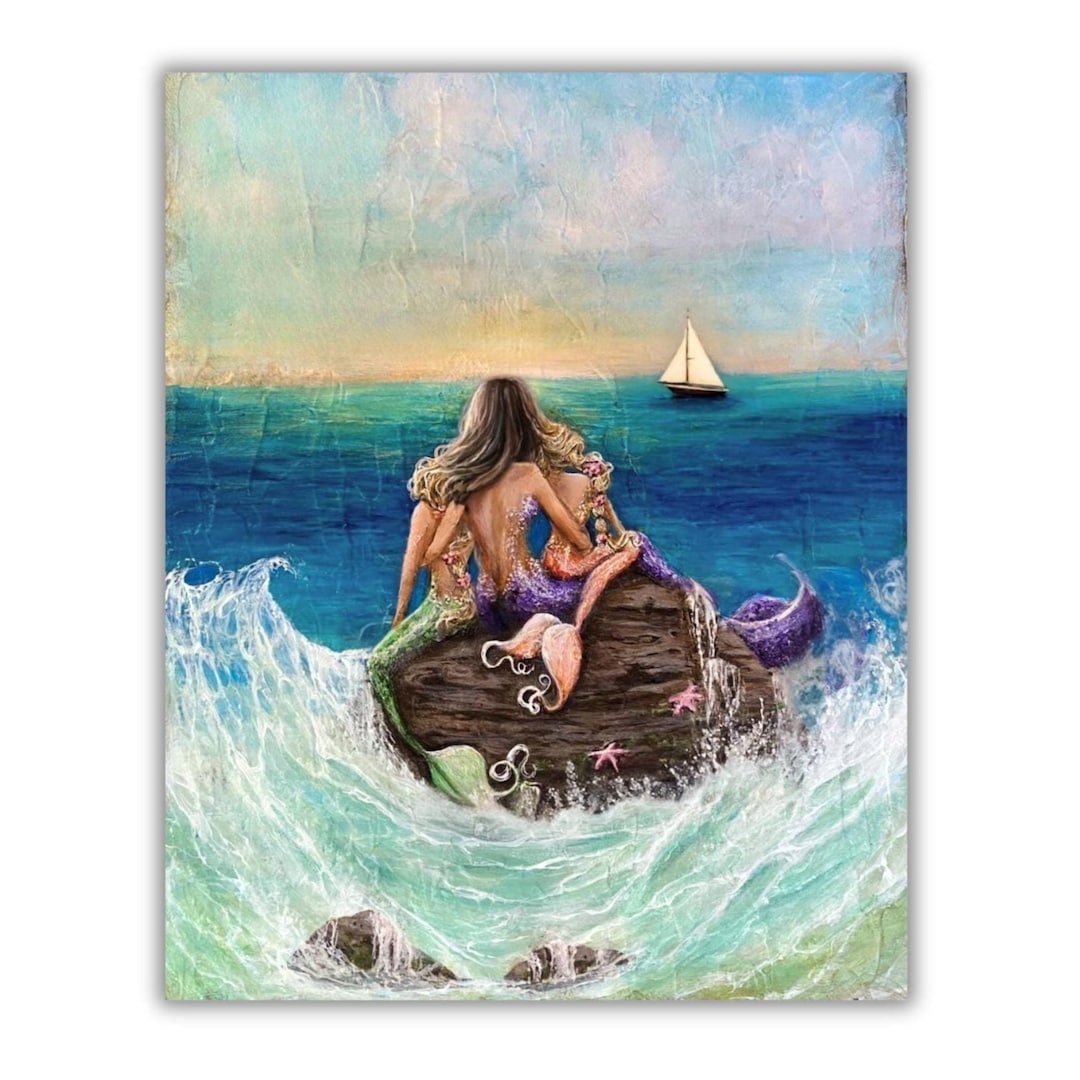 Mother Mermaid With Two Daughters Ocean Fantasy Art Print - Etsy