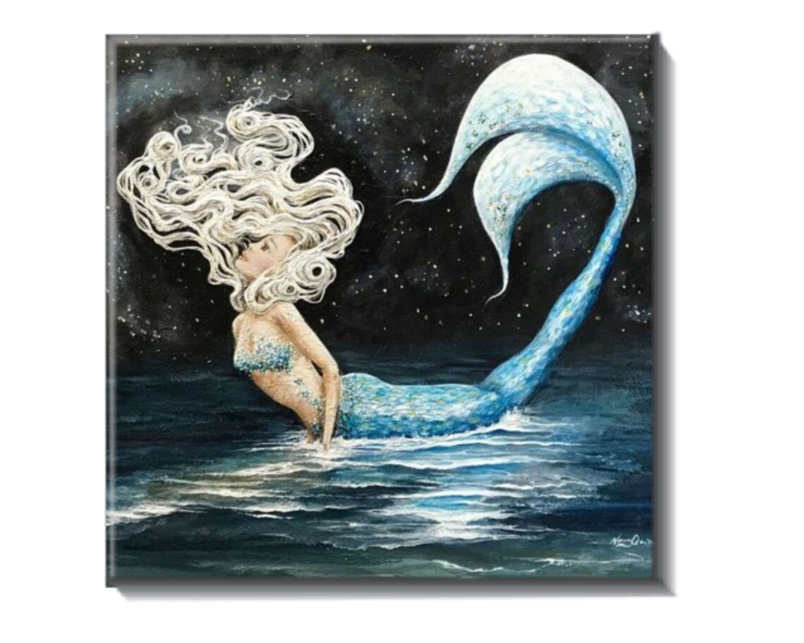 Mermaid ceramic tile on beach at night coastal home | Etsy