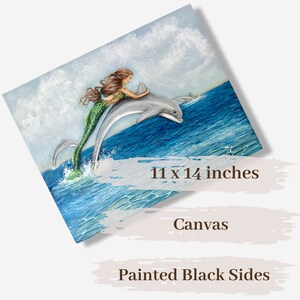 Mermaid Dolphin Original Painting on Canvas Coastal Art, Hand Painted ...