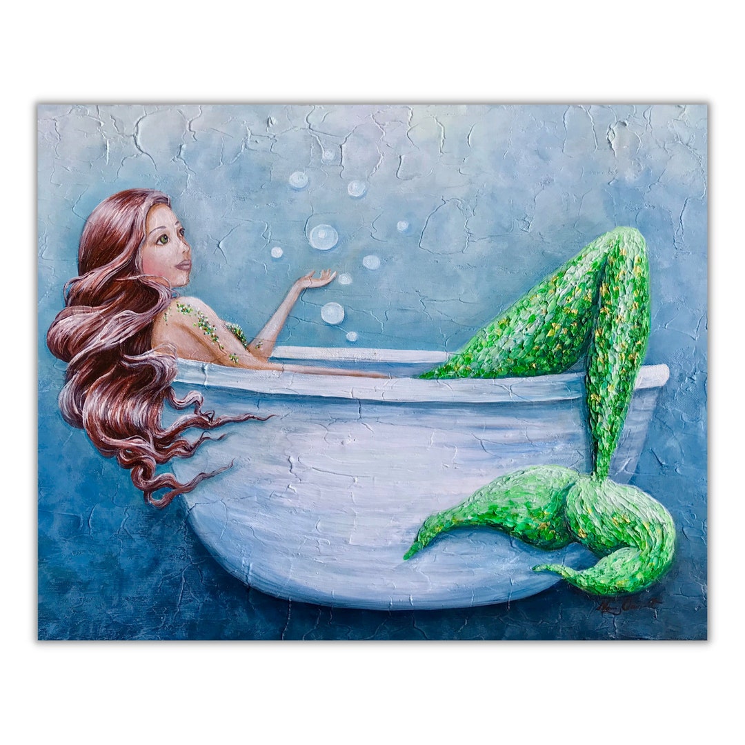 Mermaid Bath Print, Beach House Bathroom Art, Coastal Decor - Etsy