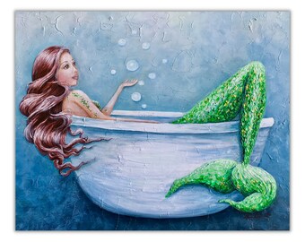 Bathing the Nereid print Mermaid Art, Bathroom Decor, Bath, Spa ...