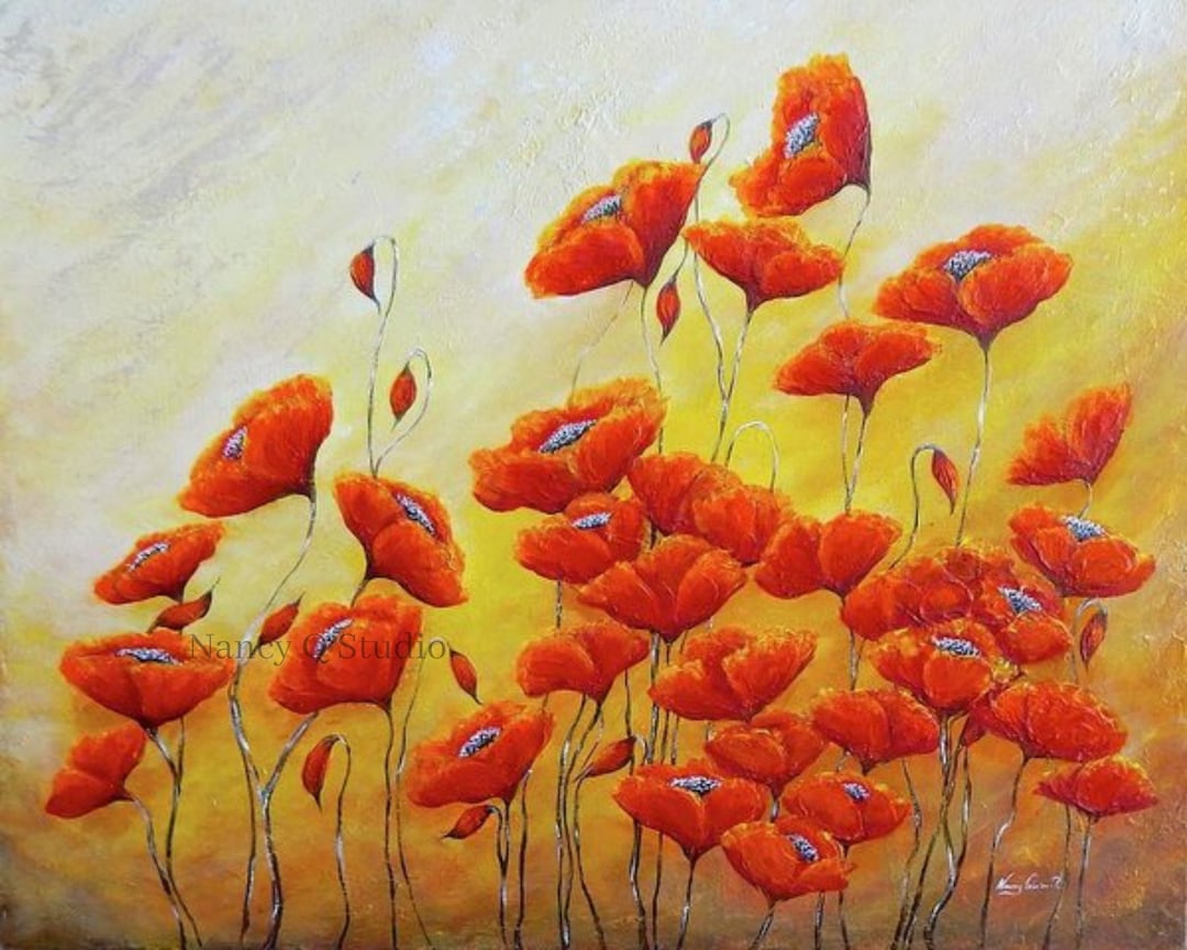 Red Poppy Wall Art Colorful Flower Painting Print - Etsy