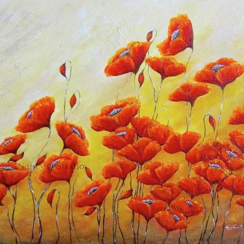 Red Poppy Wall Art Colorful Flower Painting Print - Etsy