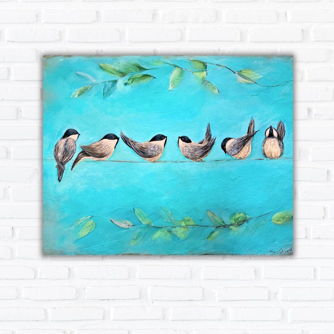 Chickadee Birds on a Wire Art Print Made From Painting - Etsy