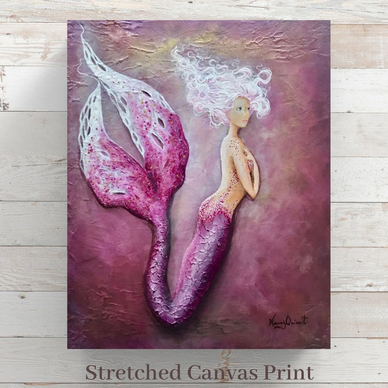 Pink Mermaid Art Print Coastal Wall Decor | Etsy