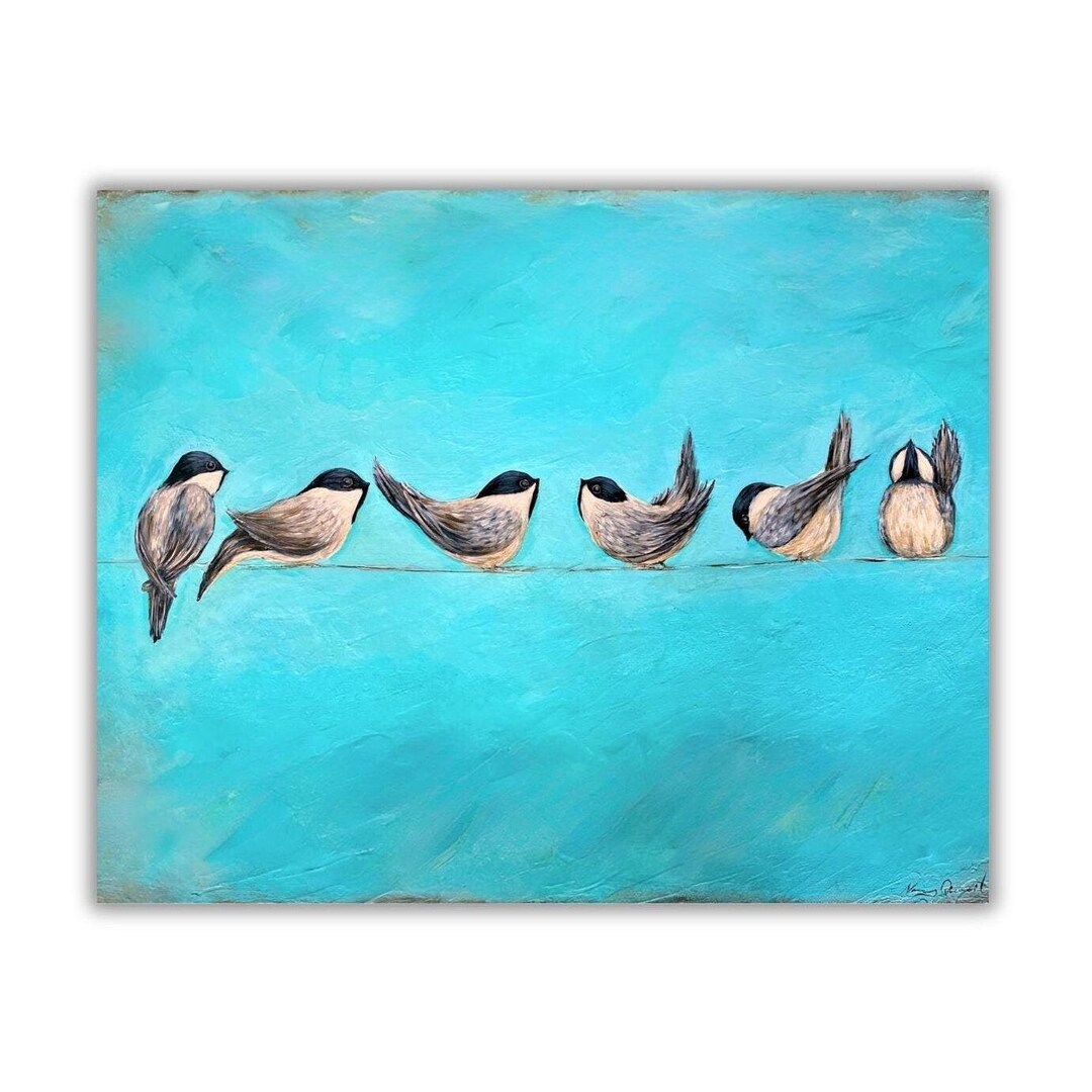 Chickadees on a Wire Bird Art Print - Etsy