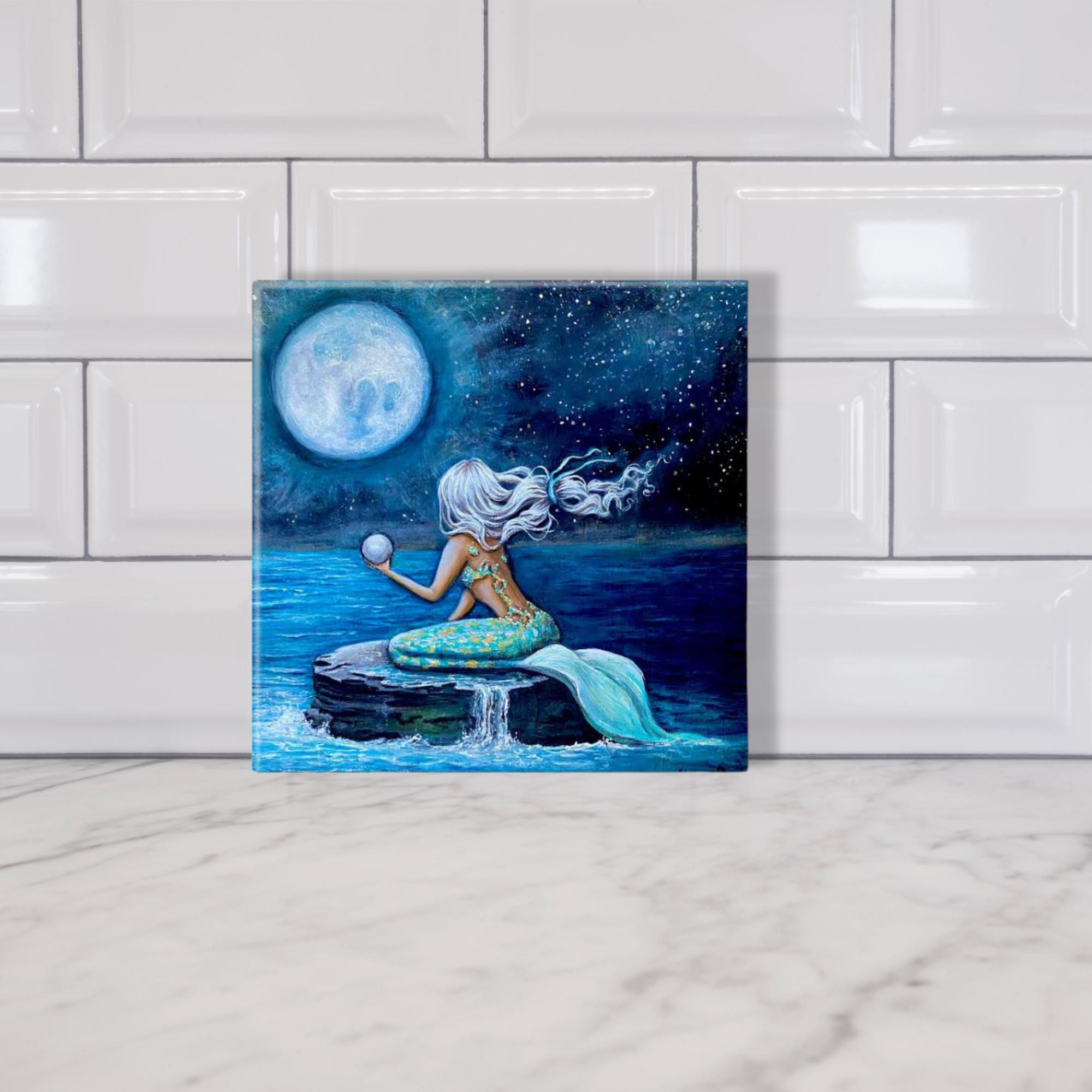 Mermaid Moon Ceramic Tile, Kitchen or Bathroom Backsplash Decor - Etsy