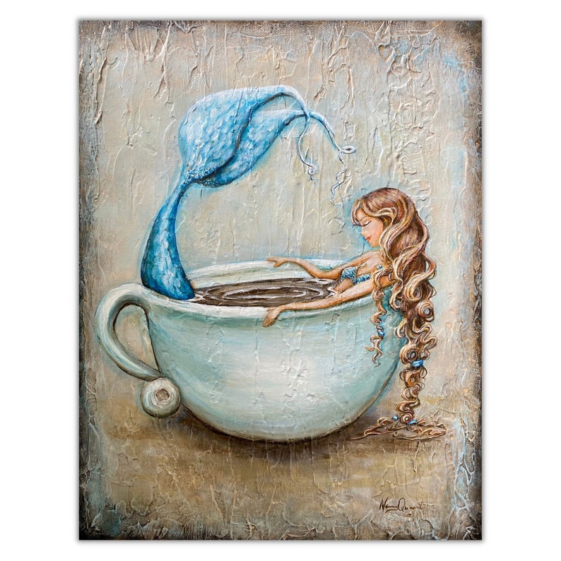 Mermaid in Coffee Mug Art Print - Etsy