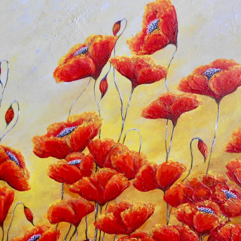 Red Poppy Wall Art Colorful Flower Painting Print | Etsy