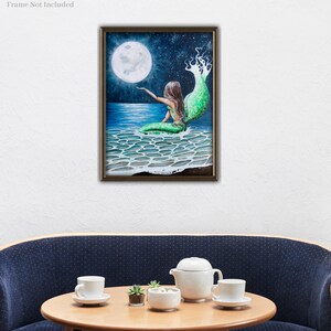 Mermaid Moon Art, Night Ocean Fantasy Print, Coast Home Decor - Etsy