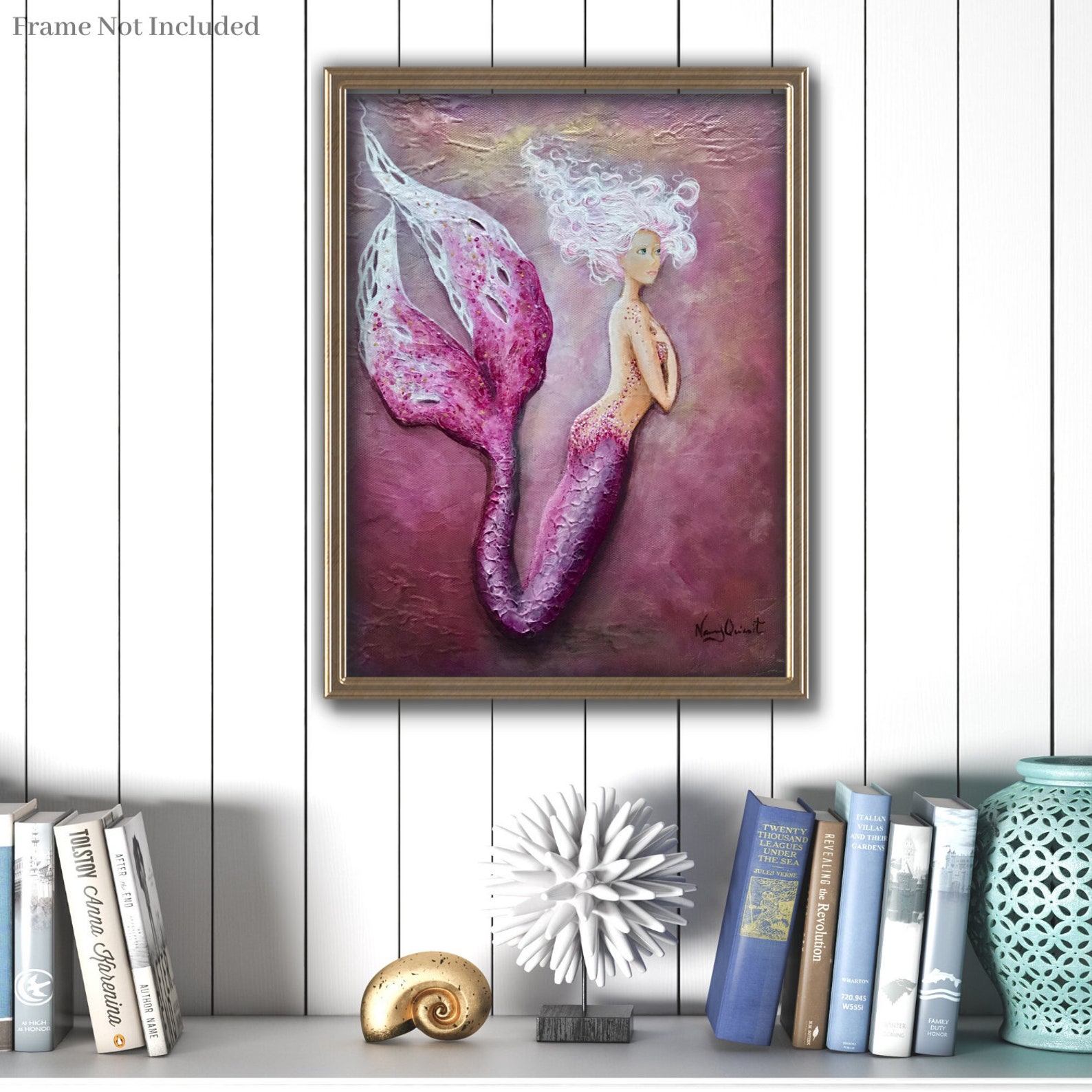 Pink Mermaid Art Print Coastal Wall Decor - Etsy