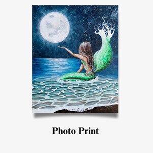 Mermaid Moon Art, Night Ocean Fantasy Print, Coast Home Decor - Etsy