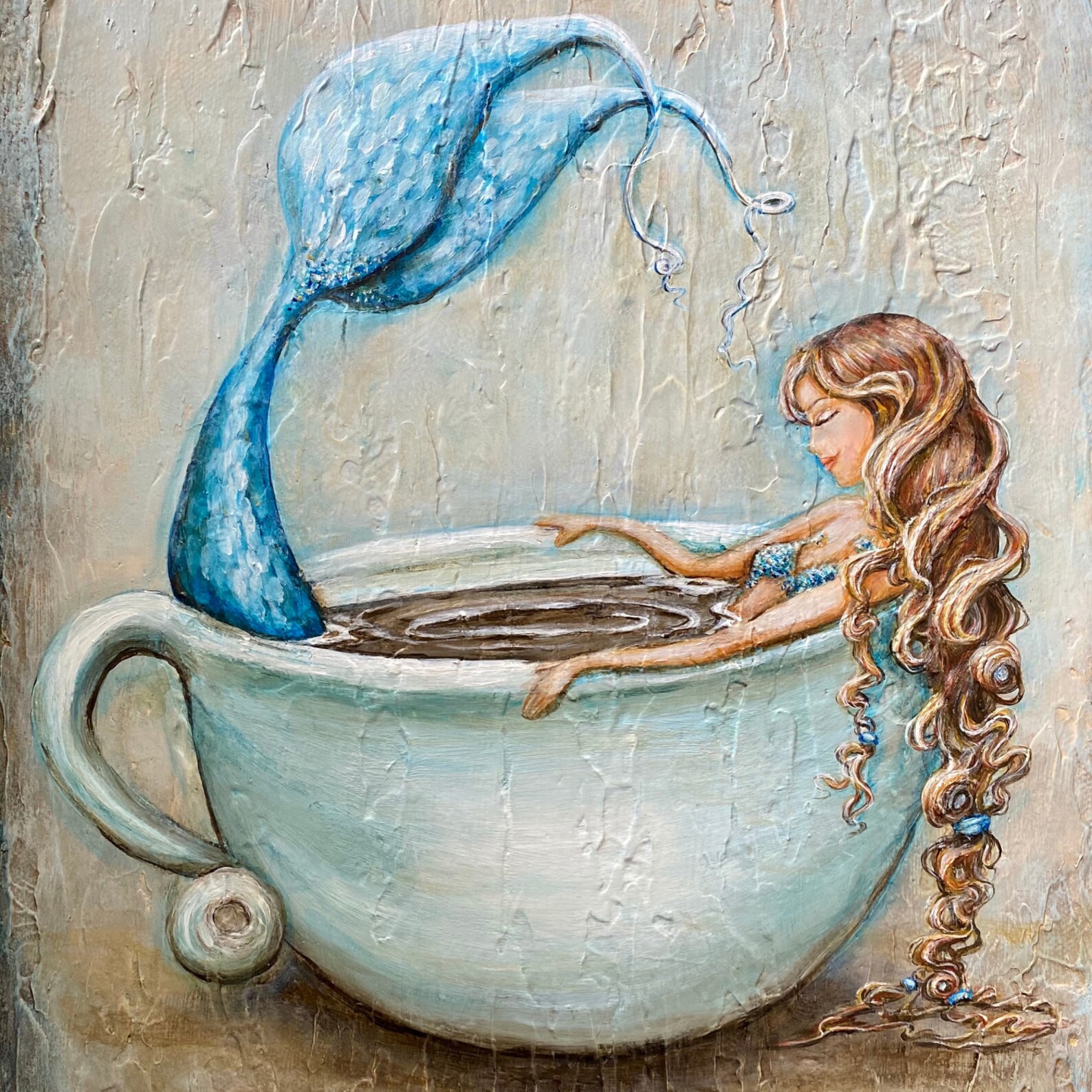 Mermaid in Coffee Mug Art Print - Etsy