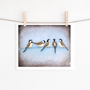 Five Chickadee Birds on Wire Art Print Made From Painting - Etsy
