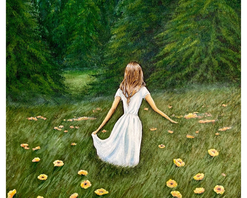 Woodland Wall Art Beautiful Girl in Forest Painting Print - Etsy
