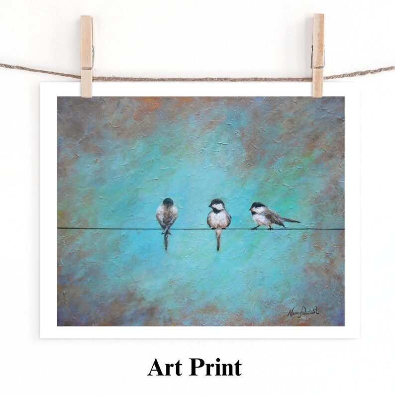 Birds on a Wire Art, Chickadee Print - Etsy
