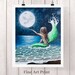 Mermaid Moon Art, Night Ocean Fantasy Print, Coast Home Decor - Etsy