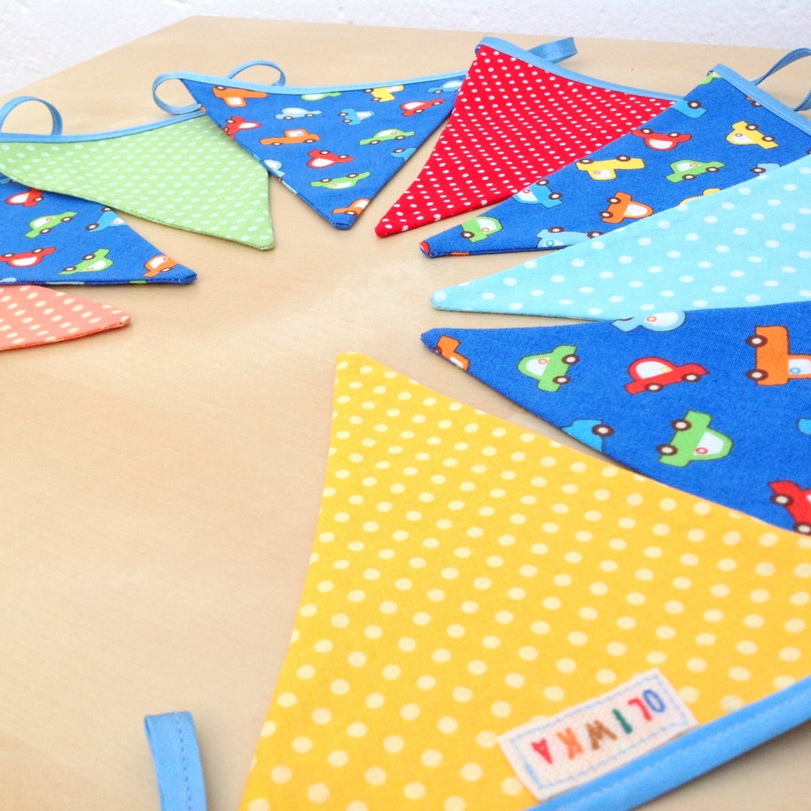 Fabric Bunting Banner, Cars and Polka Dots Banner, Nursery Decor Flags ...