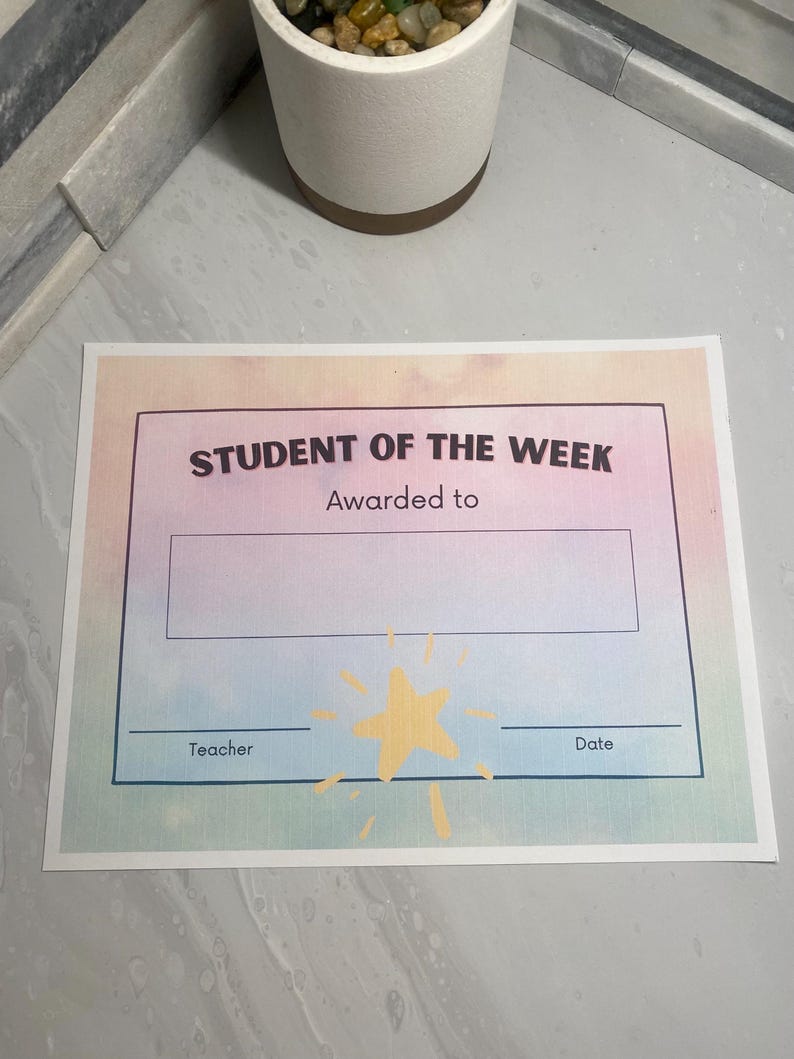 Printable Digital Student of the Week Certificate, Printable Classroom ...