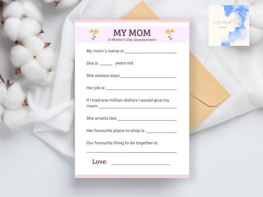 Mother's Day "all About My Mom" Questionnaire – Funny Kids Interview ...