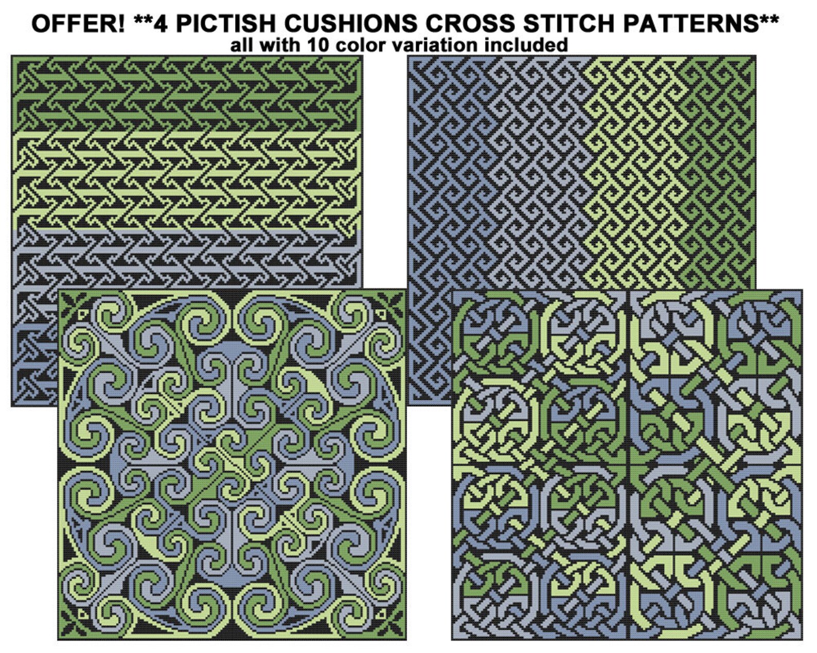 4 Patterns Pictish Cushions for Cross Stitch - Special Offer! - Etsy