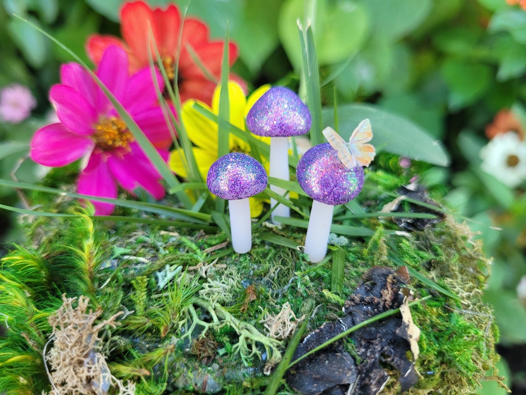 Black Magenta Holographic Glitter Mushrooms Butterfly Mushroom Fairy ...