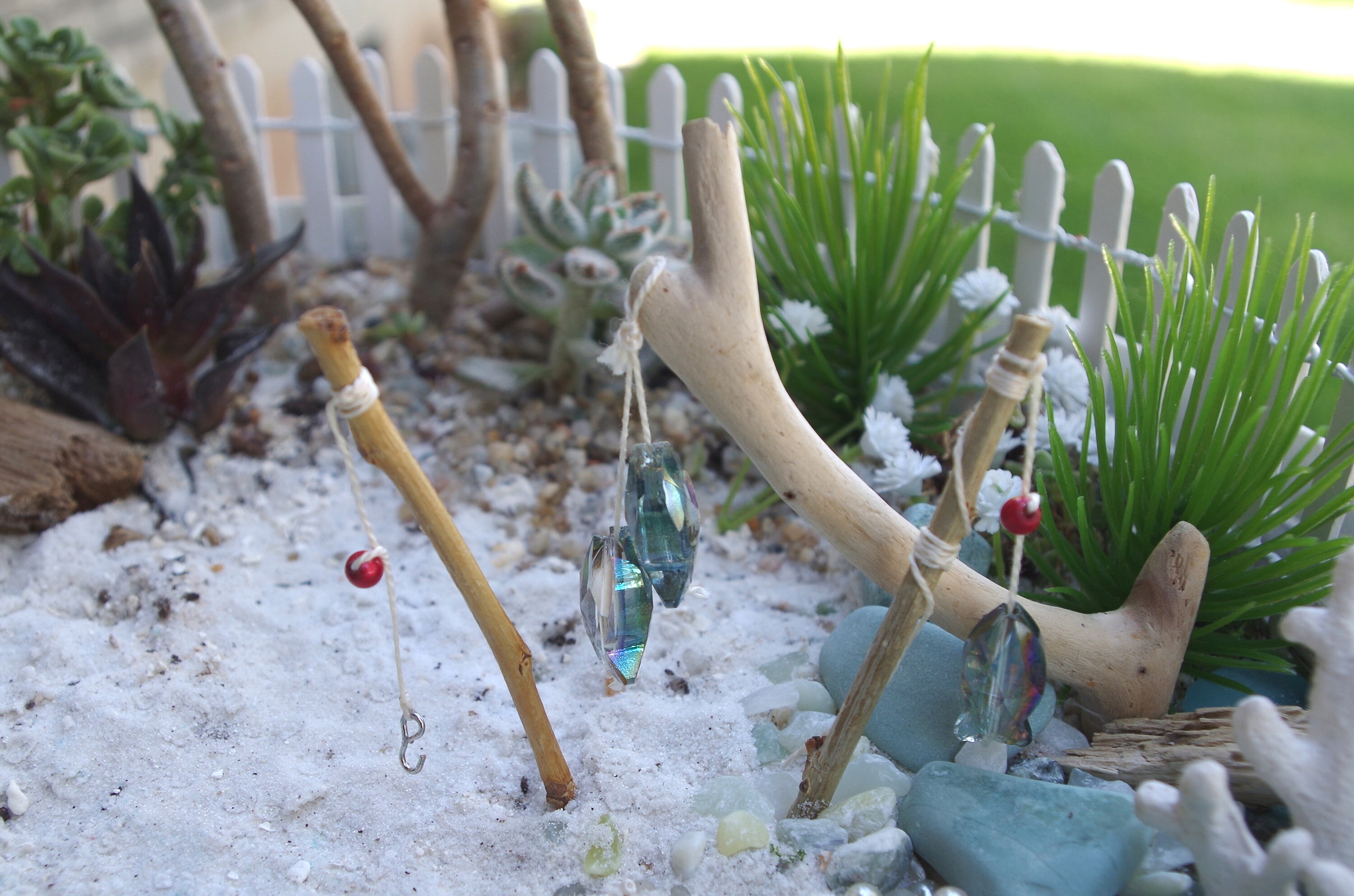 Fairy Garden Huck Finn Fishing Pole String of Fish Camping | Etsy