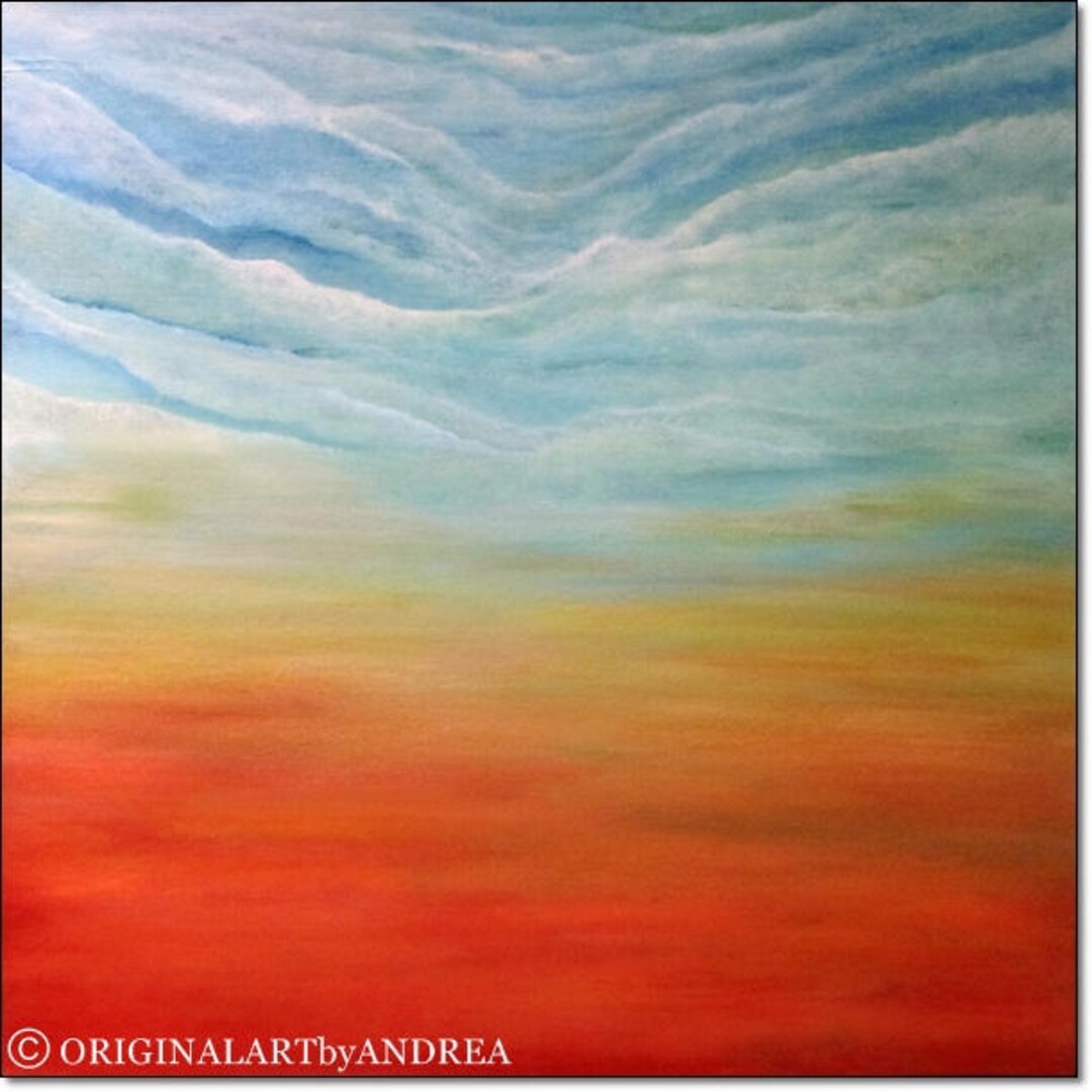 ORIGINAL PAINTING SKYSCAPES Canvas Art Abstract Landscapes Colorful Sky ...