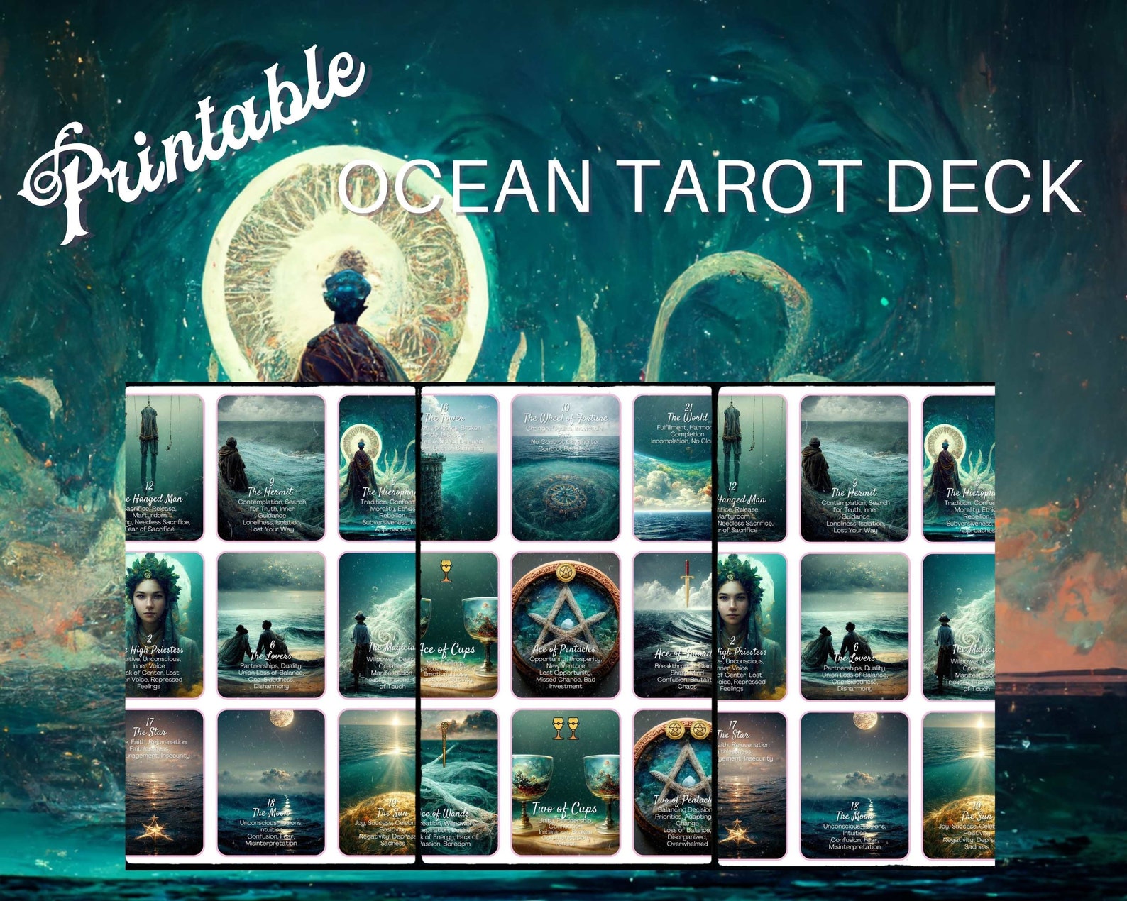 Printable Ocean Tarot Deck Instant Download PDF Deck With GIF - Etsy