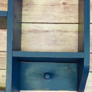 Navy Blue Wood Wall Display Shelf Shadow Box Americana Farmhouse Chic ...