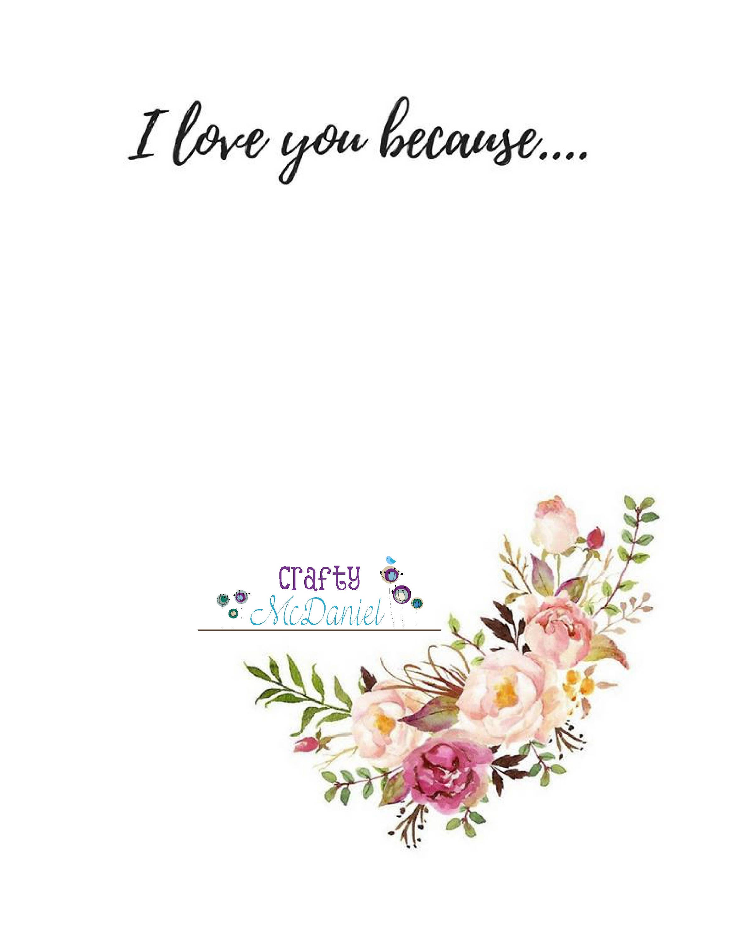 I Love You Because Printable I Love You Because Dry Erase | Etsy