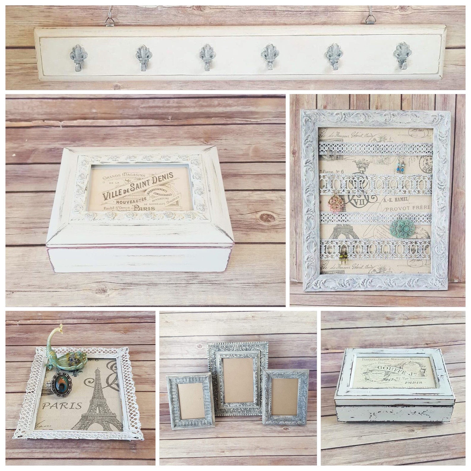 Wall Mounted Earring Display | Framed Earring Holder | White French ...