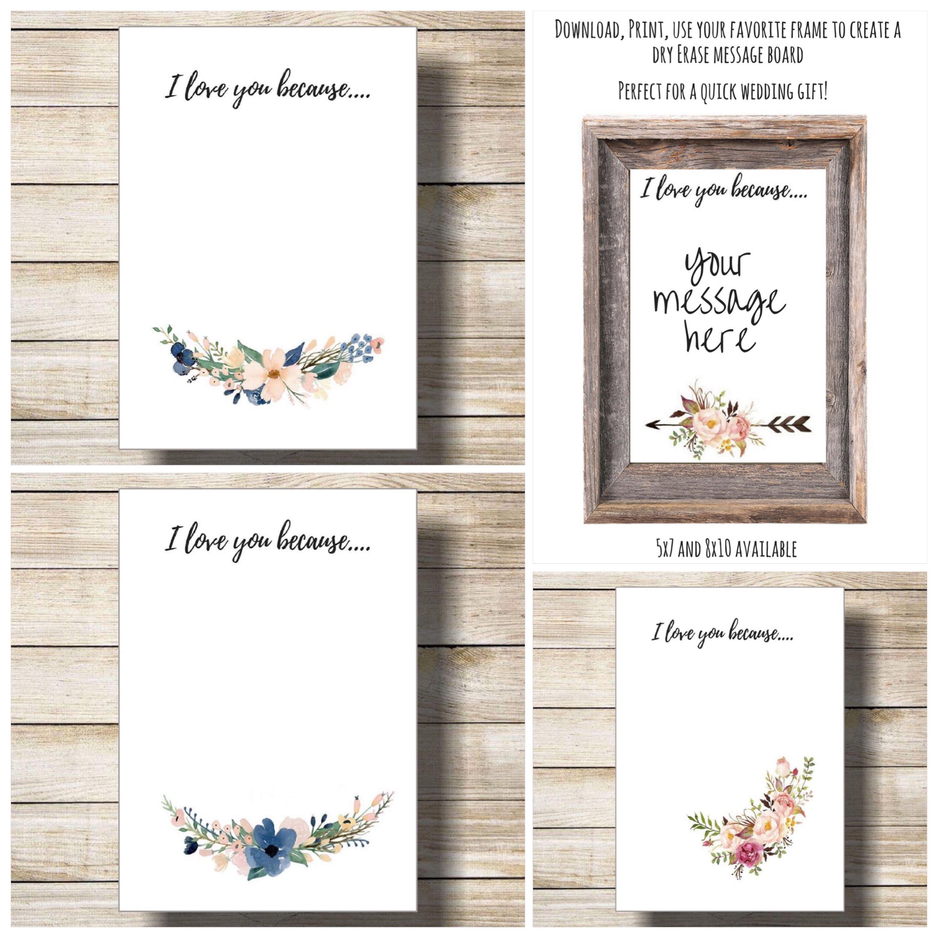 I Love You Because Printable I Love You Because Dry Erase Instant ...