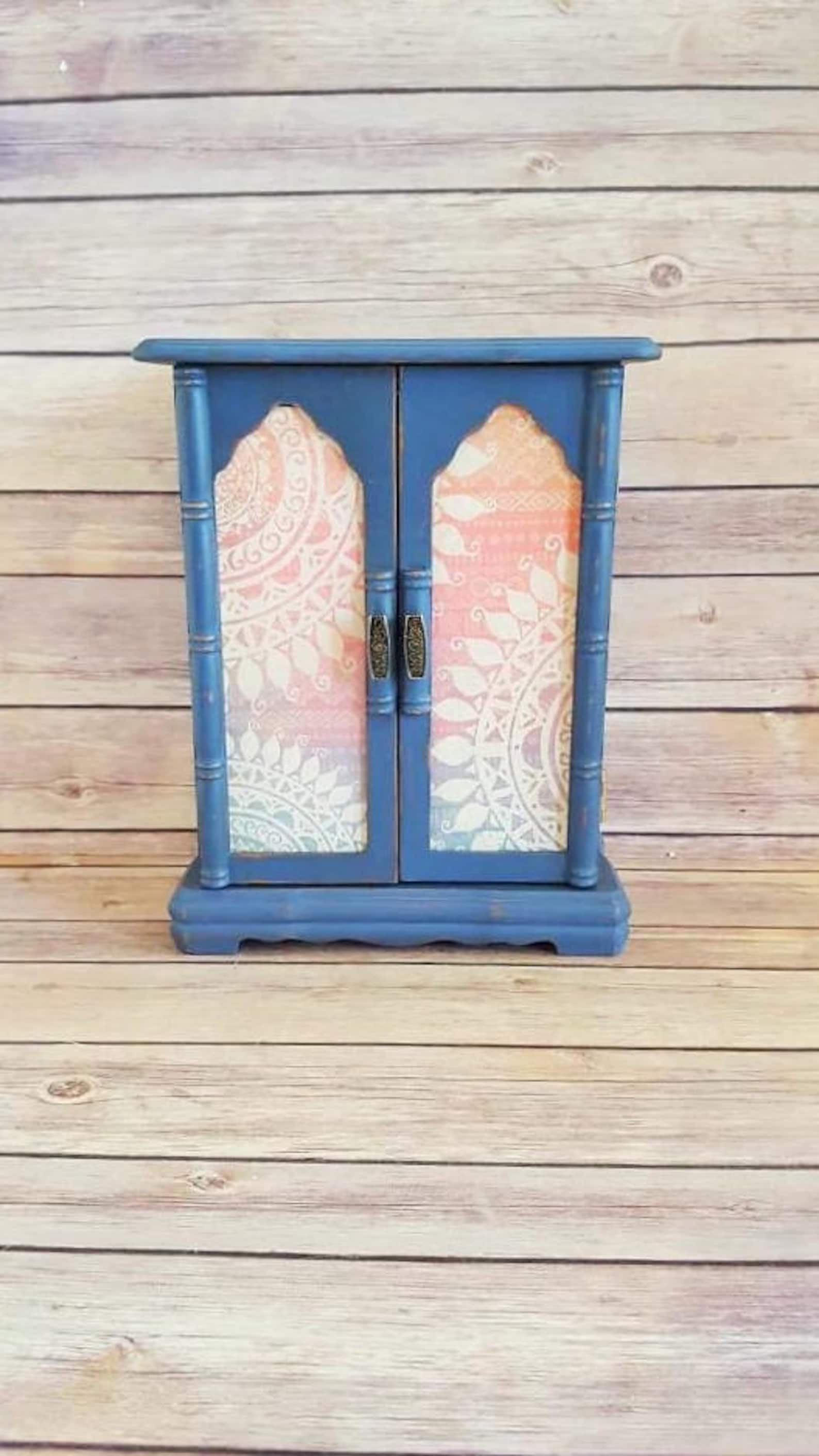 Jewelry Box Wood | Blue Bohemian Jewelry Box | Mandala Print | Vintage ...