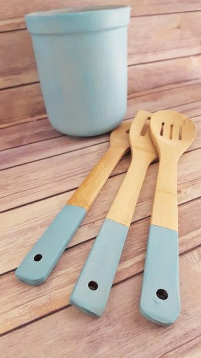 Hand-painted Wooden Utensil Set With Holder – Farmhouse Kitchen Decor ...