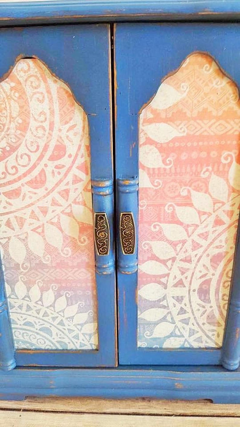 Jewelry Box Wood | Blue Bohemian Jewelry Box | Mandala Print | Vintage ...